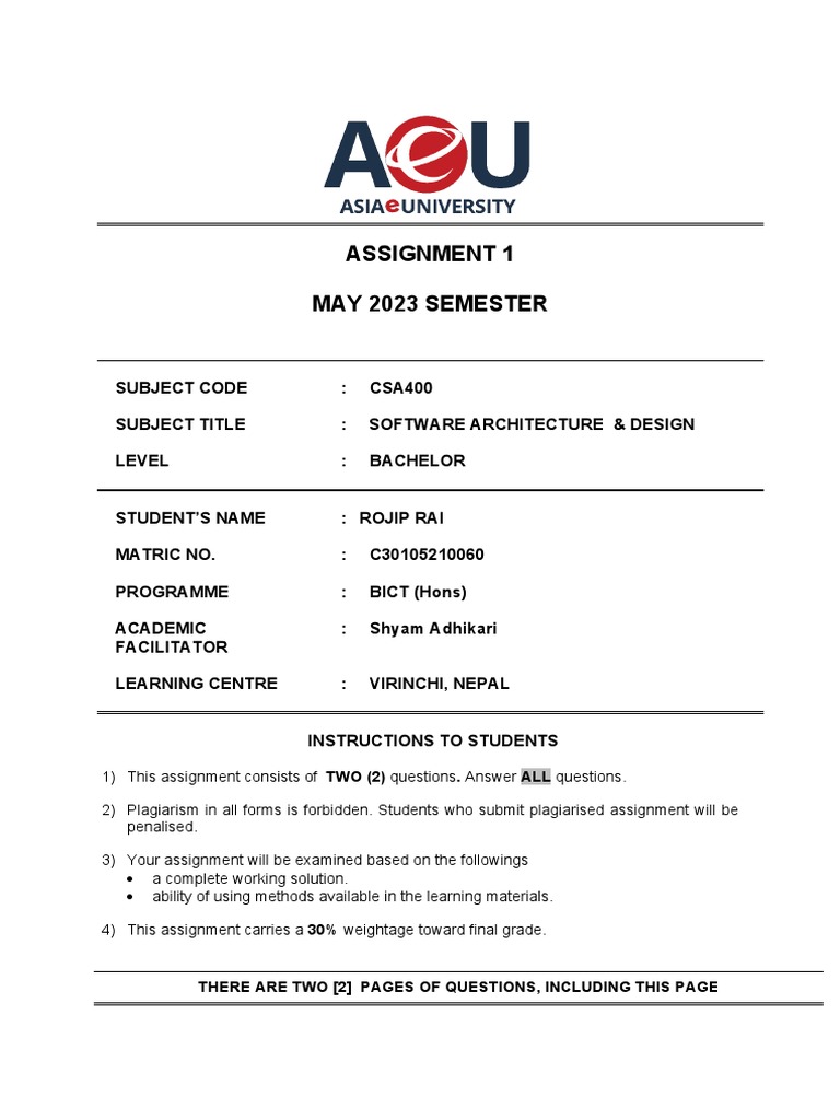Software Architecture Assignment Overview | PDF | Computers