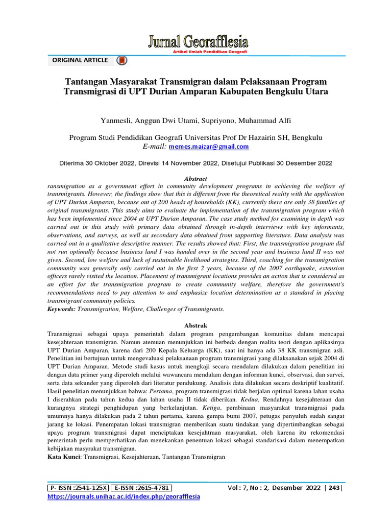 Tantangan Masyarakat Transmigran Dalam Pelaksanaan Program Transmigrasi ...