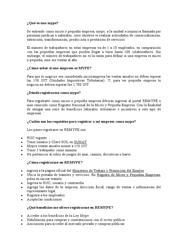 Qué Es Una Mype | PDF | Pequeñas y medianas empresas | Business