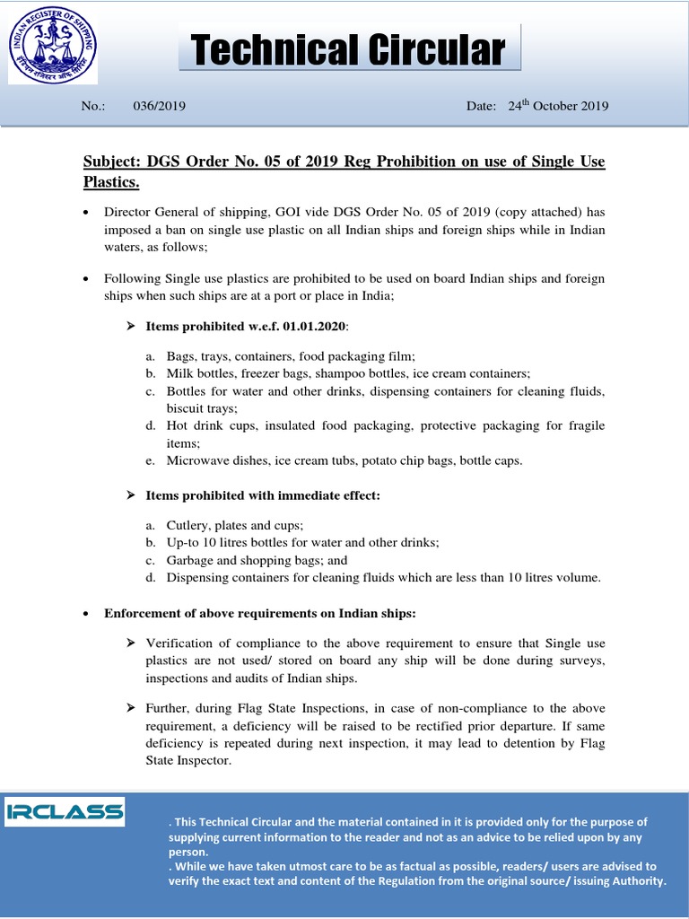 DGS 05 0f 2019 - Single Use Plastic | PDF