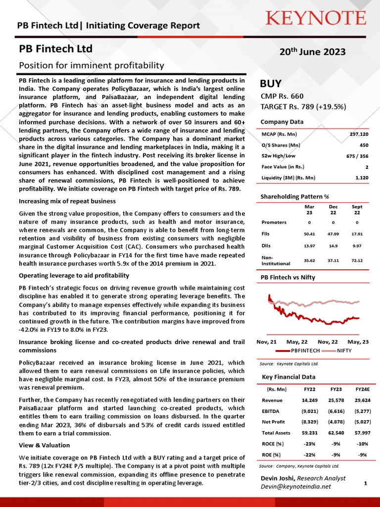 Initiating Coverage Report PB Fintech | PDF | Insurance | Credit