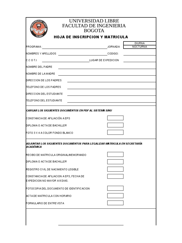 Formato Hoja Matricula | PDF