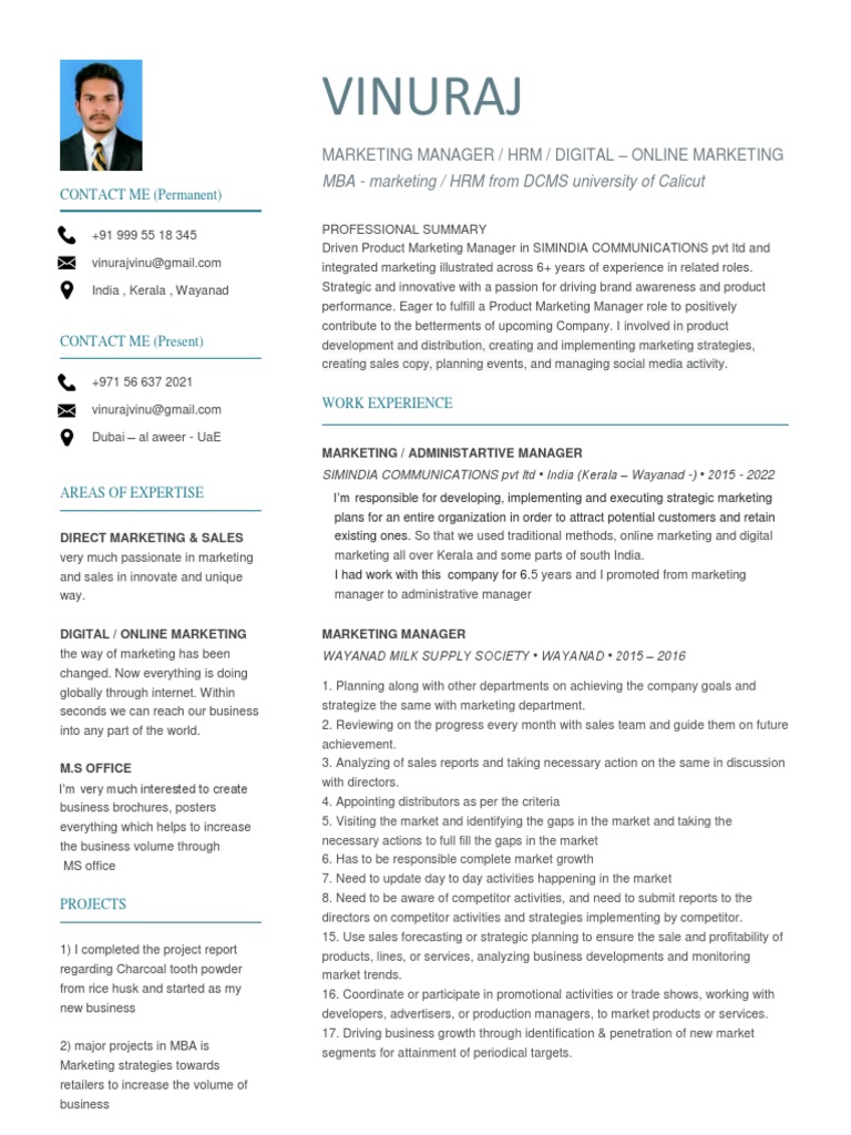 Vinu 2022 Resume | PDF | Marketing | Sales