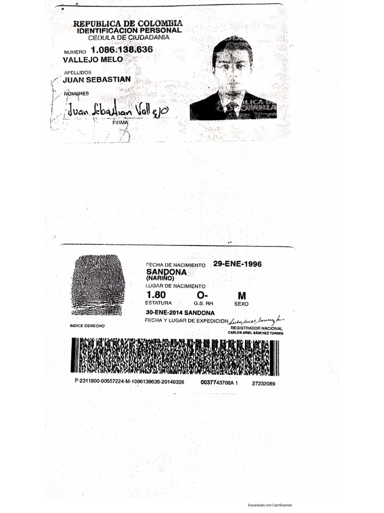 Cédula JUAN SEBASTIÁN VALLEJO MELO | PDF