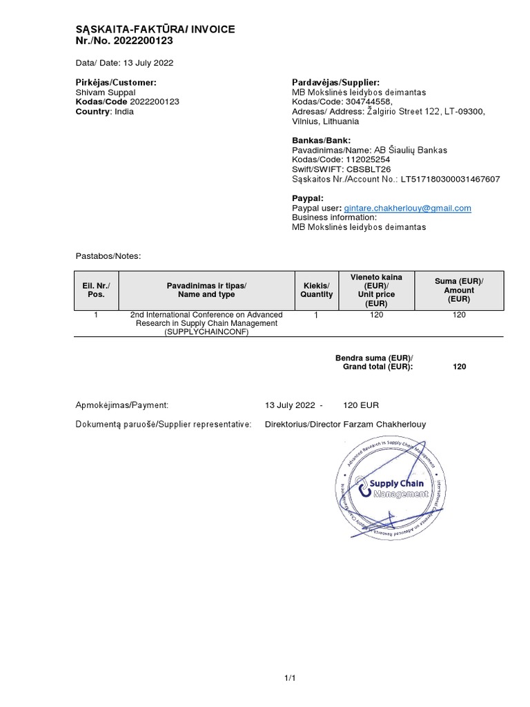 Invoice-2nd SUPPLYCHAINCONF | PDF