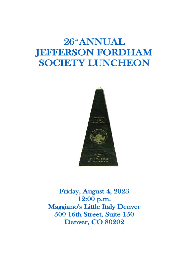 26th Annual Jefferson Fordham Society Luncheon (Denver, Aug. 4, 2023) | PDF
