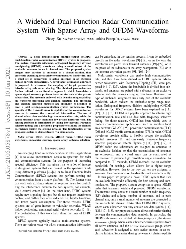 A Wideband Dual Function Radar Communication System With Sparse Array And Ofdm Waveforms Pdf