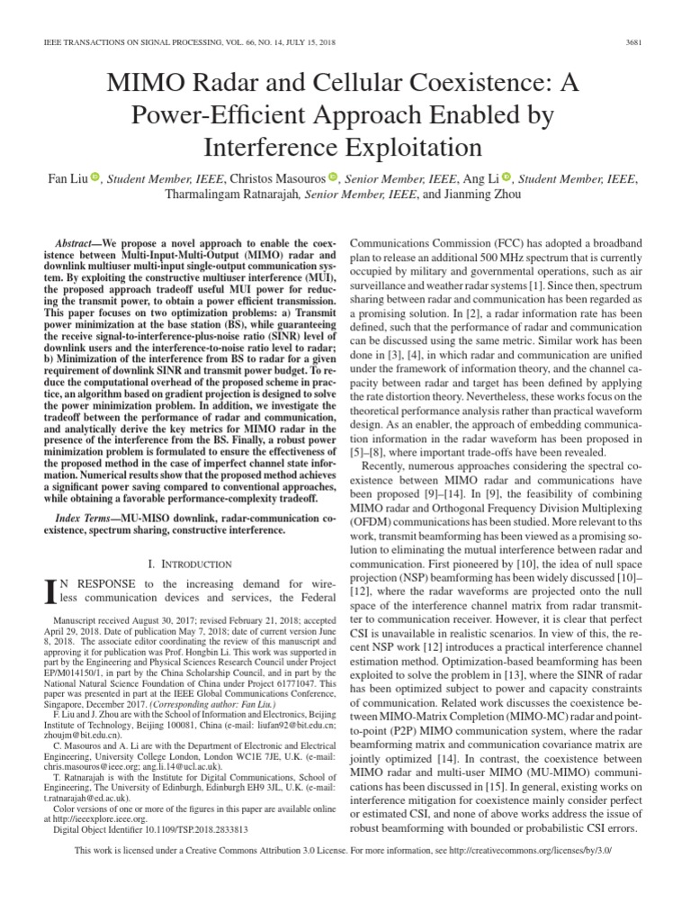 MIMO Radar and Cellular Coexistence A Power-Efficient Approach Enabled by Interference ...