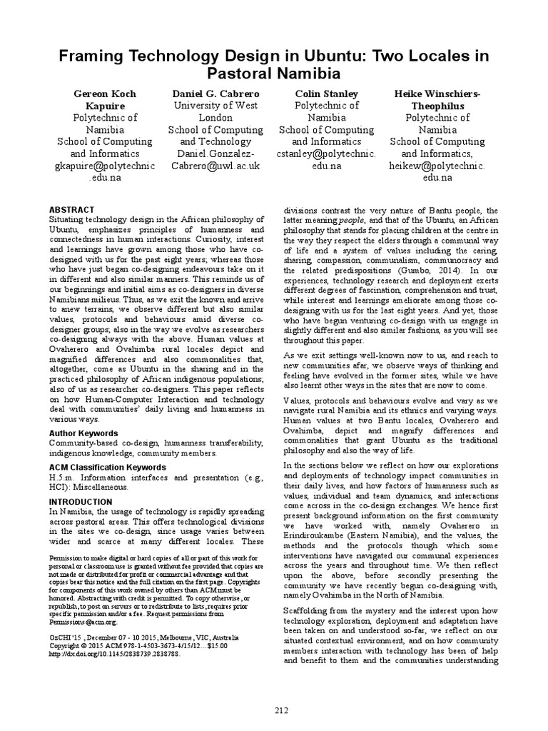 Framing Technology Design in Ubuntu Two Locales in | PDF | Human ...