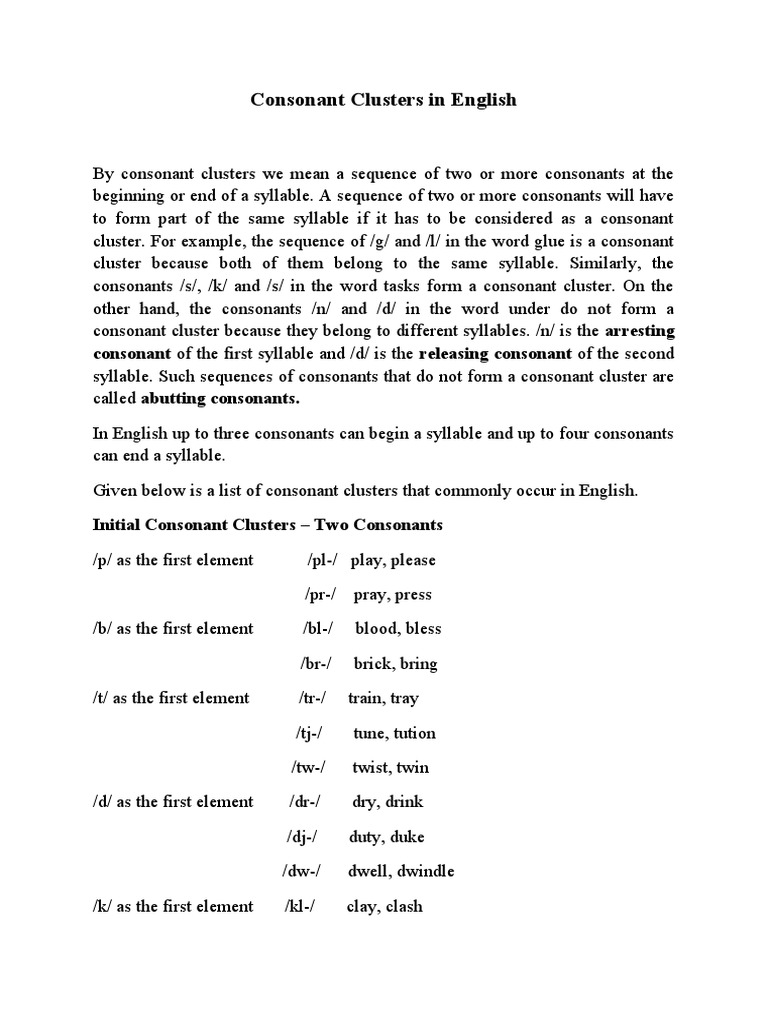 Consonant Clusters | Download Free PDF | Syllable | Psycholinguistics