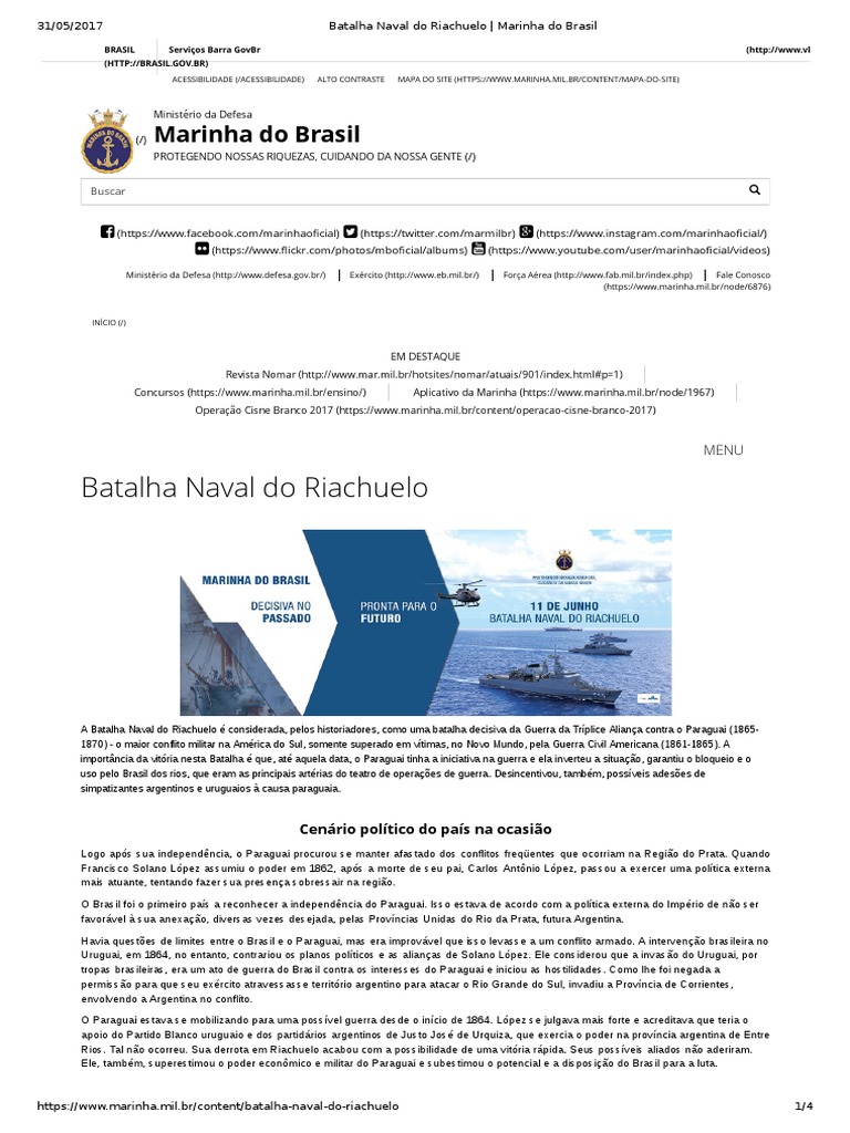 Batalha Naval Do Riachuelo - Marinha Do Brasil | PDF | Militar | Guerra ...