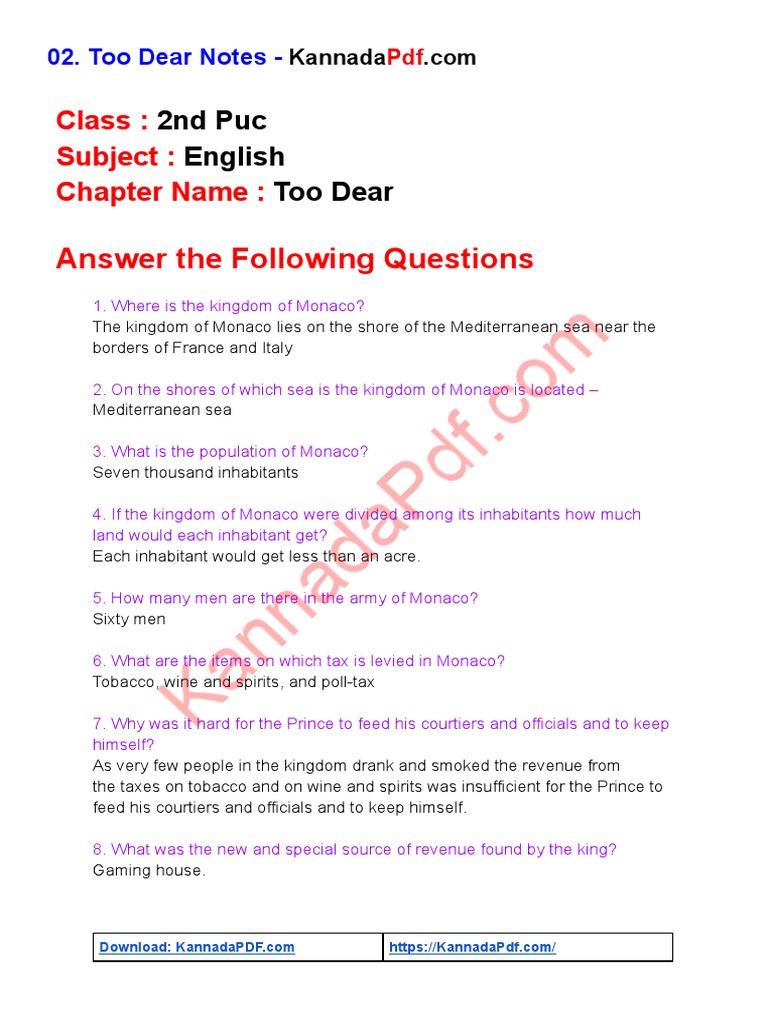 Too Dear Notes | PDF