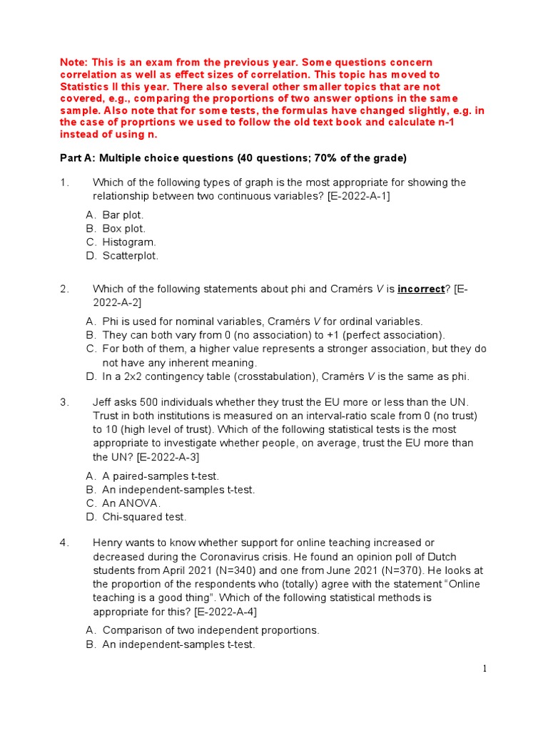 Example Exam Statistics - 1 | PDF | Astrological Sign | Student's T Test