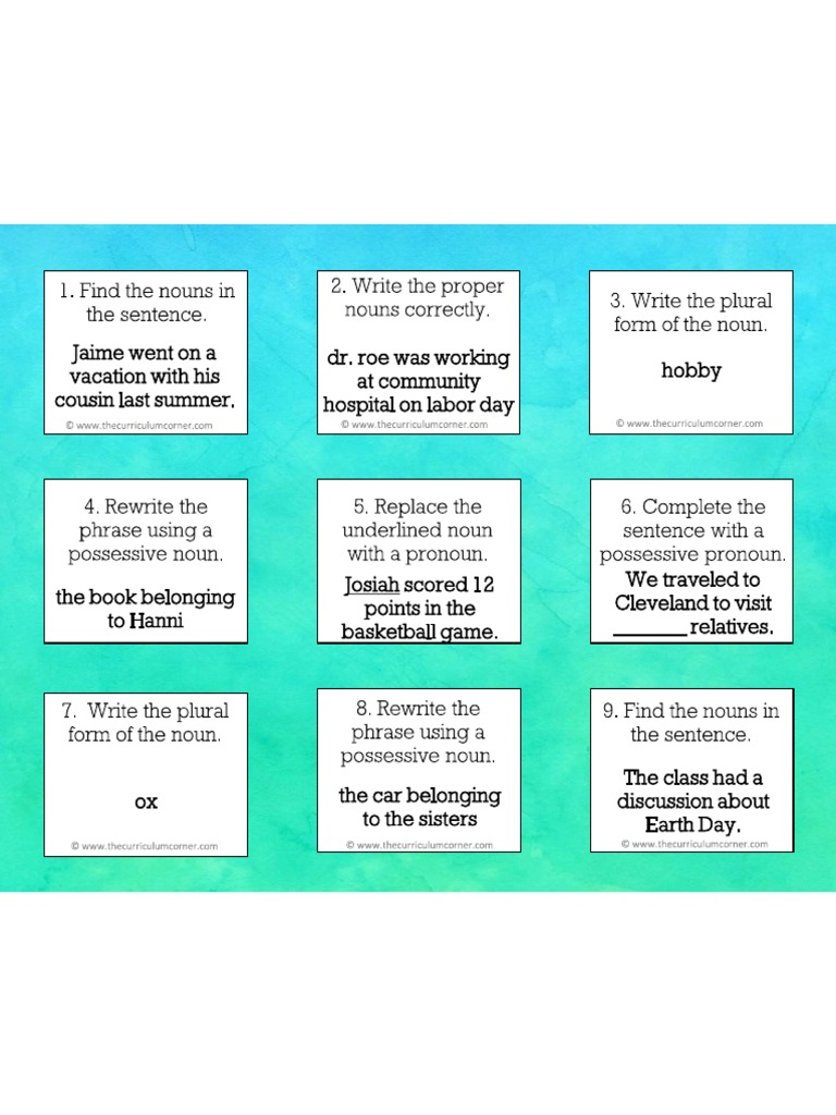 Noun Scoot Game For Grade 4 | PDF