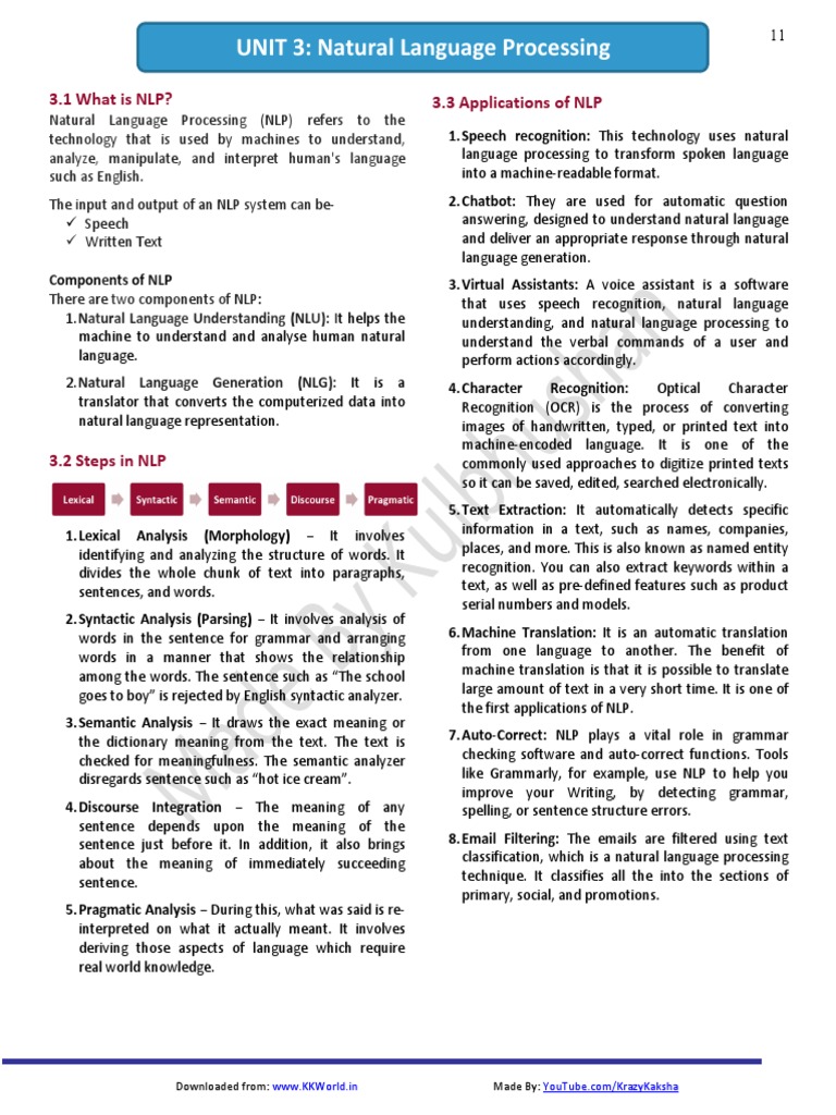 AI Unit 3 - Natural Language Processing by Kulbhushan (Krazy Kaksha & KK World) | PDF | Speech ...