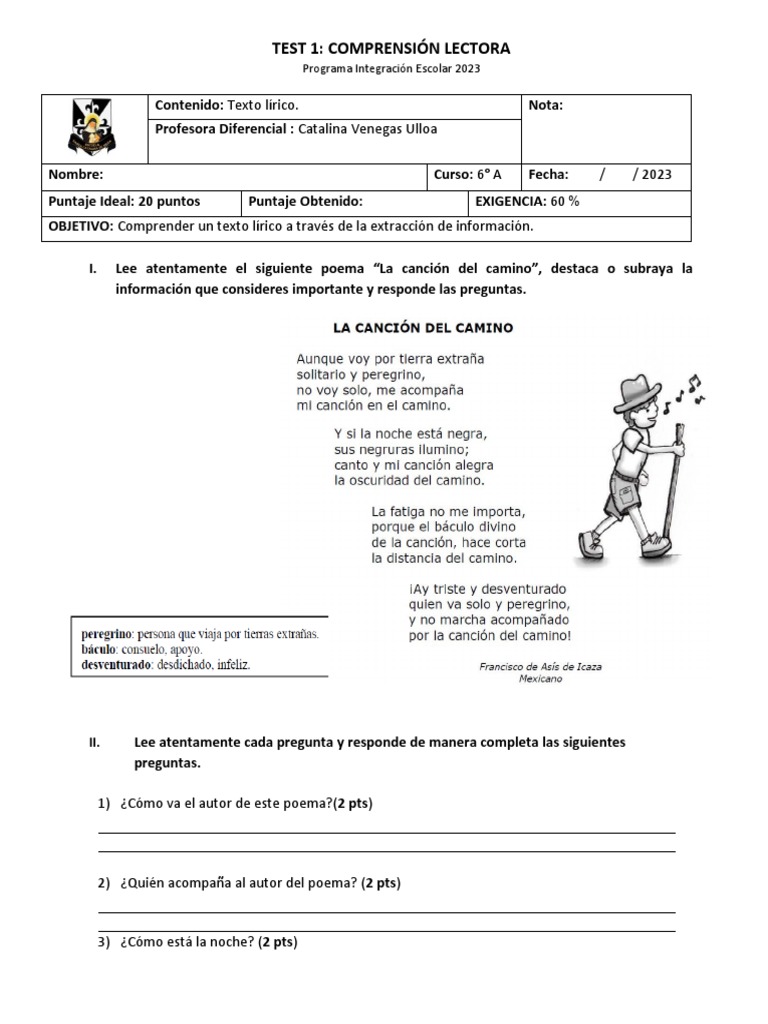 Test 1 Comprensión Lectora | PDF | Artes del Lenguaje y Comunicación
