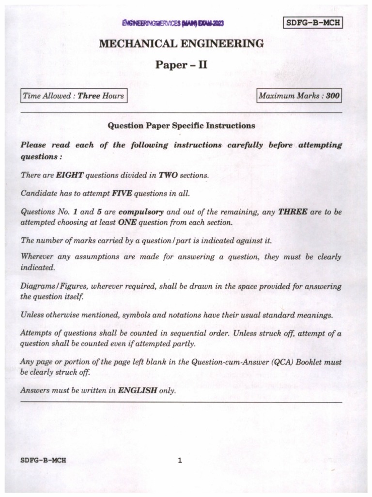 QP Esem 23 Mechanical Engineering Paper II 260623 | PDF