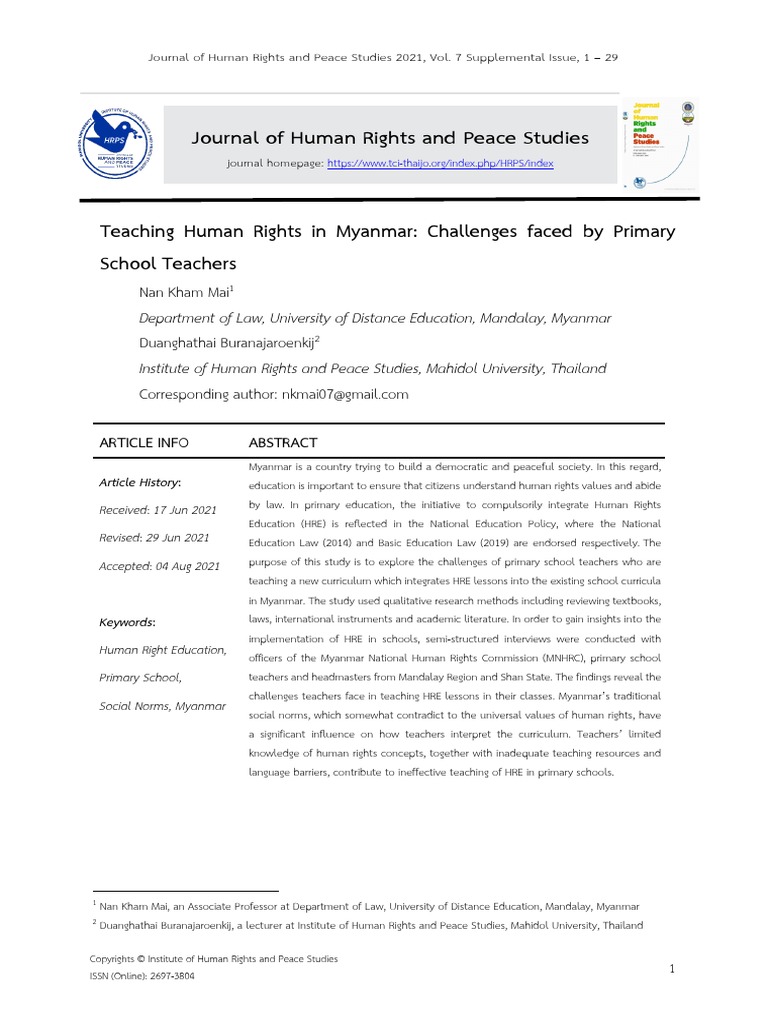 2021 - Teaching Human Rights in Myanmar | PDF | Teachers | Human Rights