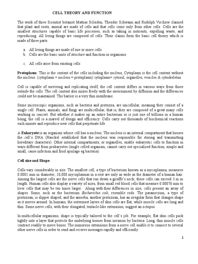 1 Bio 102 CELL THEORY AND FUNCTION | PDF | Cell (Biology) | Endoplasmic ...