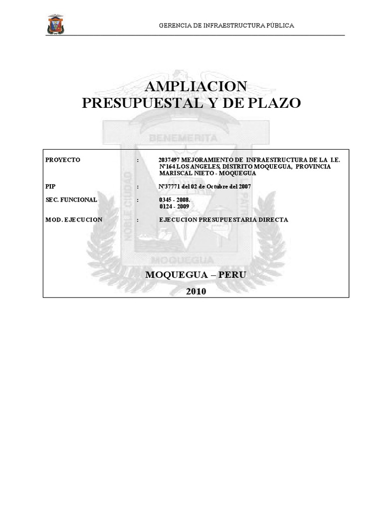 Ampliacion Presupuestal y Plazo de Ejecucion | PDF | Presupuesto