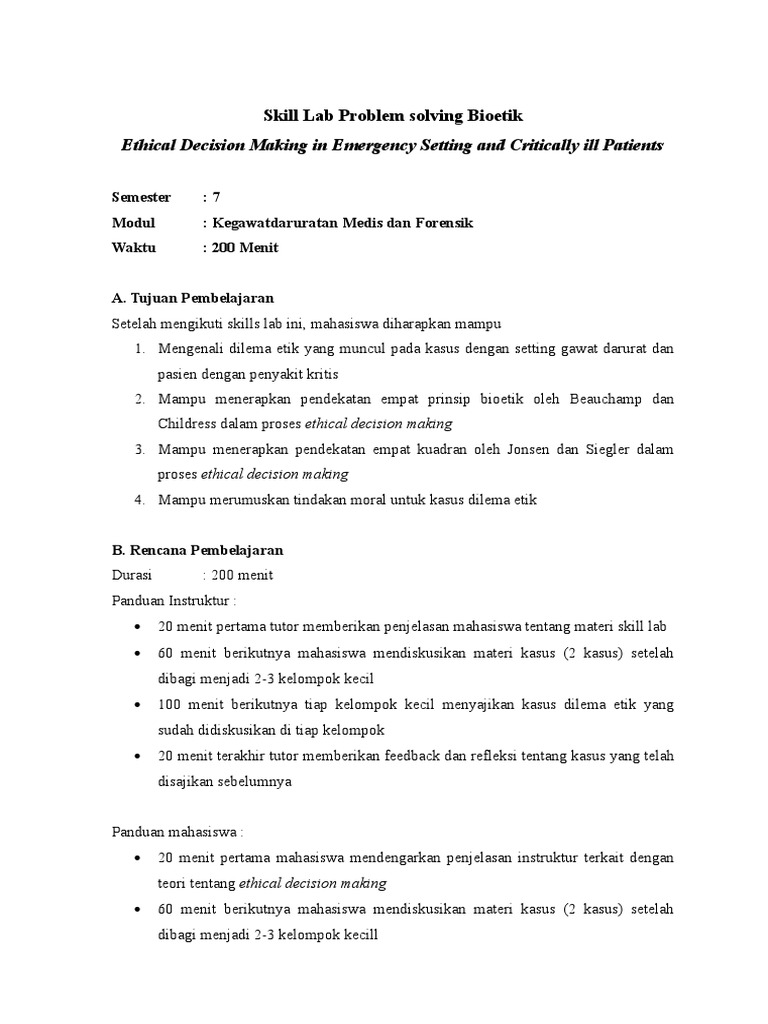 Petunjuk Skill Problem Solving Bioetik Modul KGD Dan Forensik-1 | PDF | Karier & Perkembangan