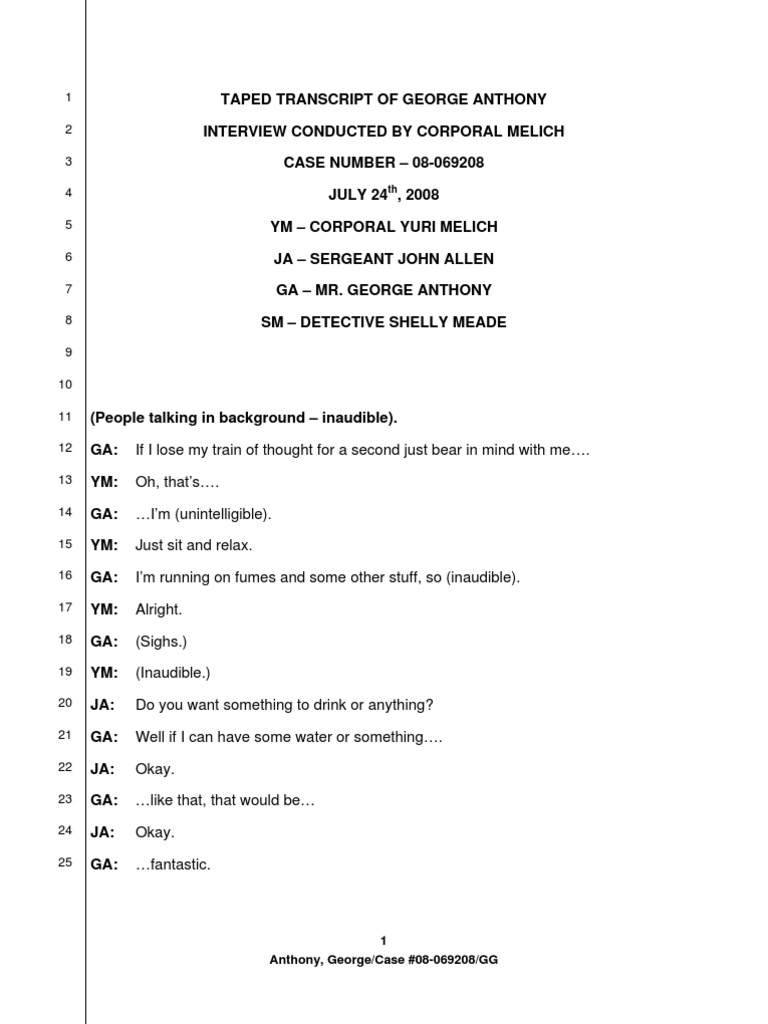 Casey Anthony - George Anthony 7-24-08 Transcript | PDF | Witness