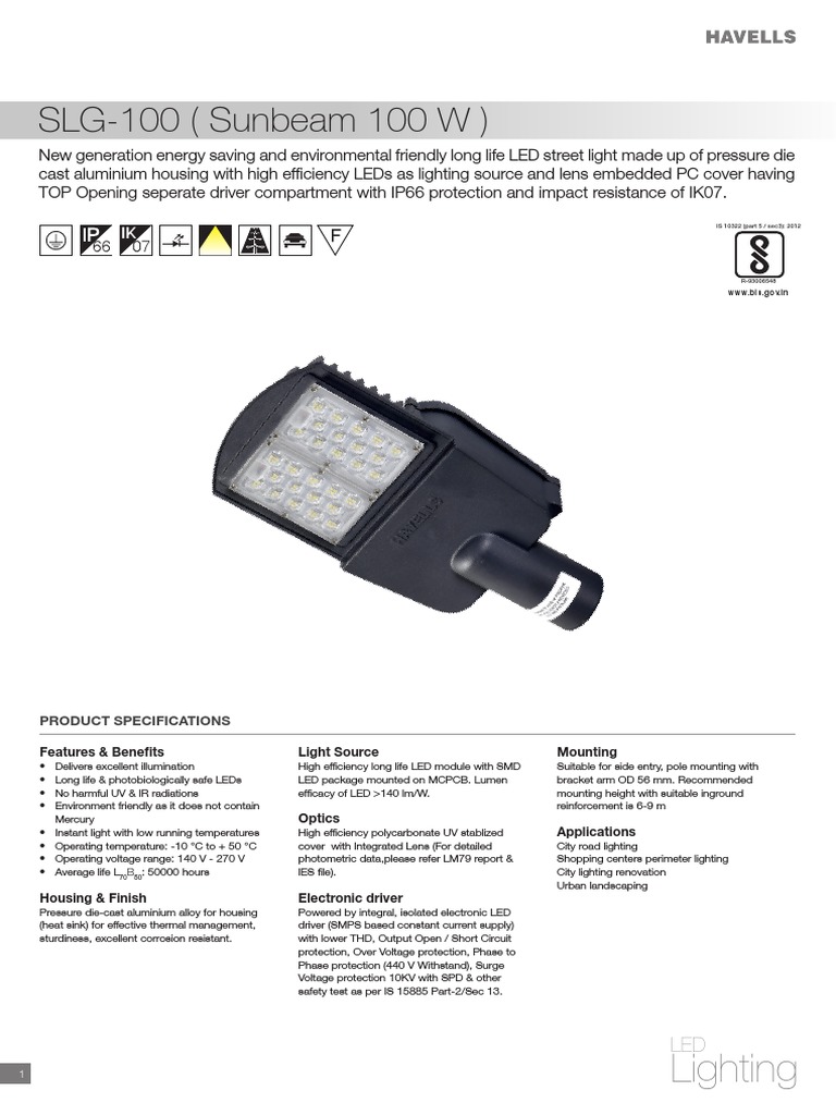 TDS-SLG-100 - Sunbeam 100 W | Download Free PDF | Light Emitting Diode | Lighting