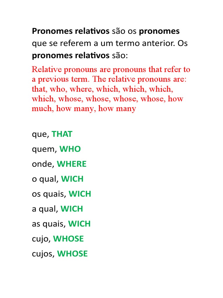 Pronomes Relativos | PDF | Artes Linguísticas e Disciplina