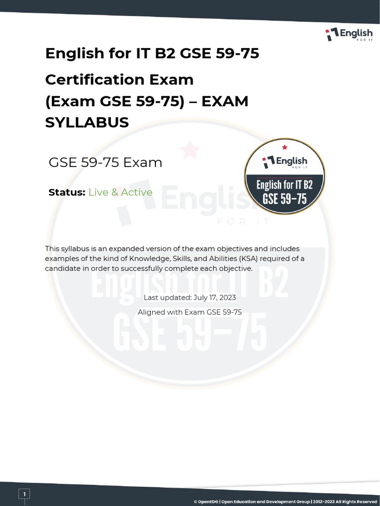 English For IT B2 GSE 59-75 Certification Exam | PDF | Verb | Human Communication