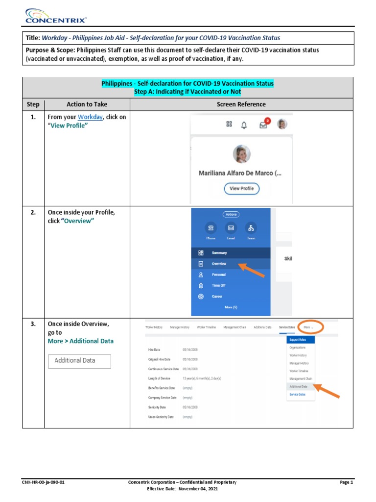 Workday Philippines Job Aid Self Declaration For Your COVID 19 Vaccination Status | PDF ...
