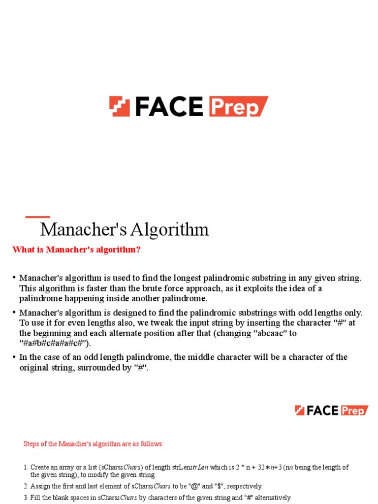 Manacher's Algorithm | PDF | Computer Science | Mathematical Logic Manacher's Algorithm | PDF | Computer Science | Mathematical Logic