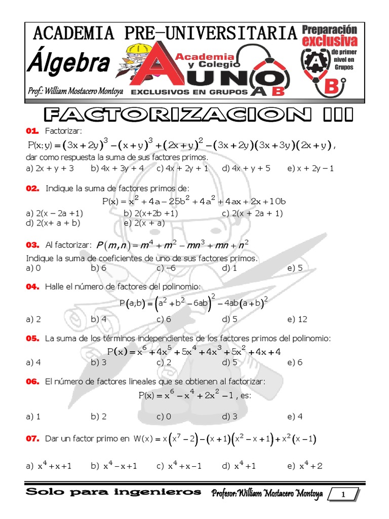 Ficha 11 Factorizacion Iii | PDF | Factorización | Matemáticas De La Computación