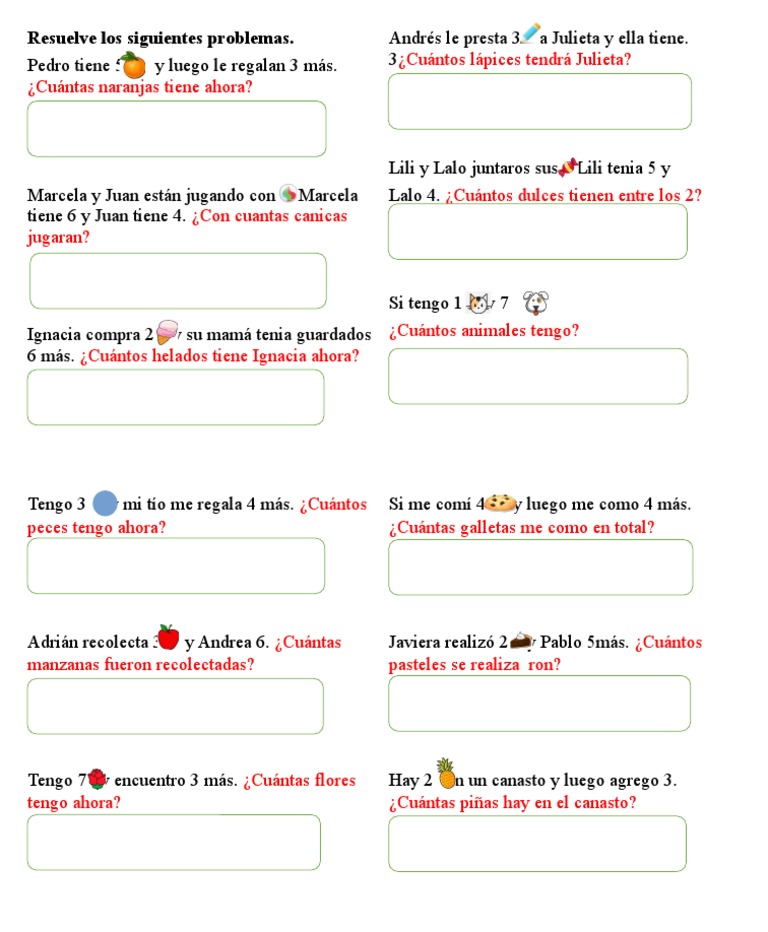 Problemas de suma para niños de primaria | PDF | Cocina, comidas y vino
