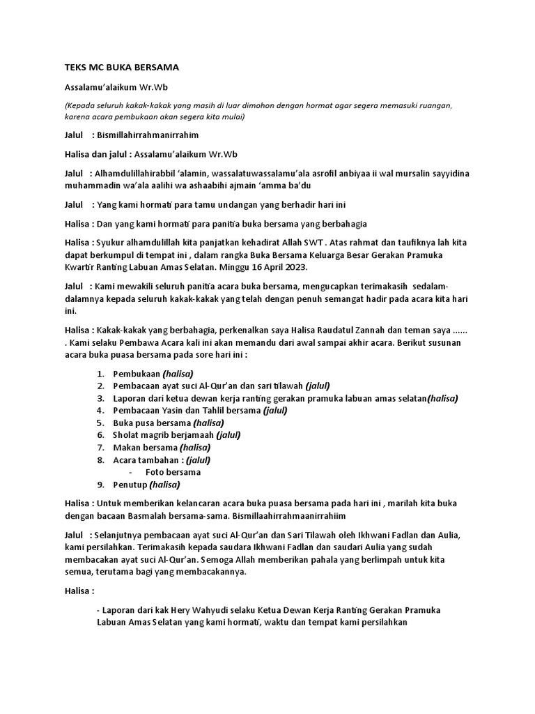 Teks MC Buka Bersama Pramuka | PDF
