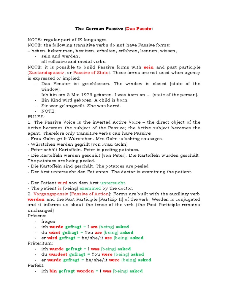 The German Passive | PDF | Verb | Perfect (Grammar)