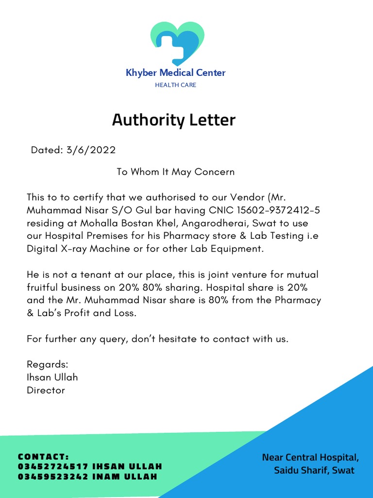 Authority Letter for Pharmacy Partnership | PDF | Science & Mathematics