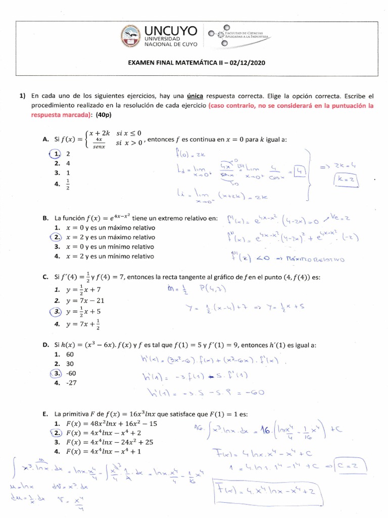 Final Matematica Ii - 03-12-2020 | PDF