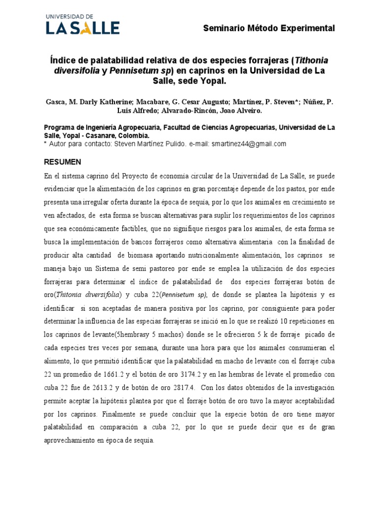 Plantilla Metodo Experimental - Resumen Extendido - ABP Forrajeras - Pecuaria | PDF | Pasto ...