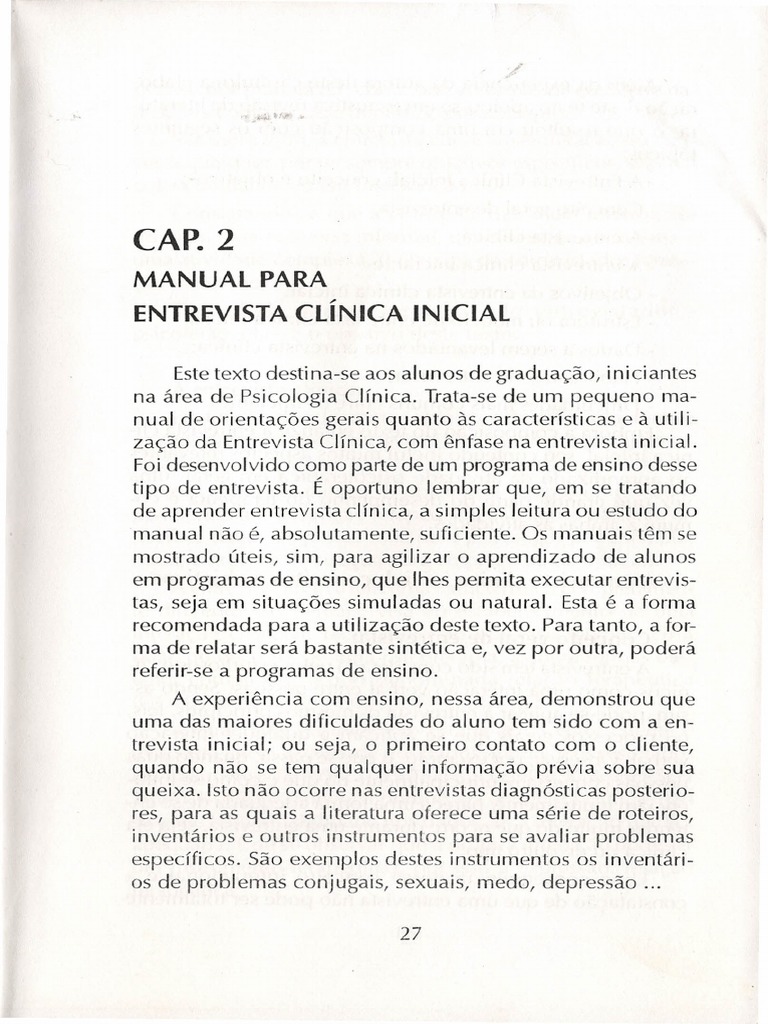 Livro Psicologia Clinica-Comportamental - Capítulo 2 - Manual para Entrevista Clinica Inicial | PDF