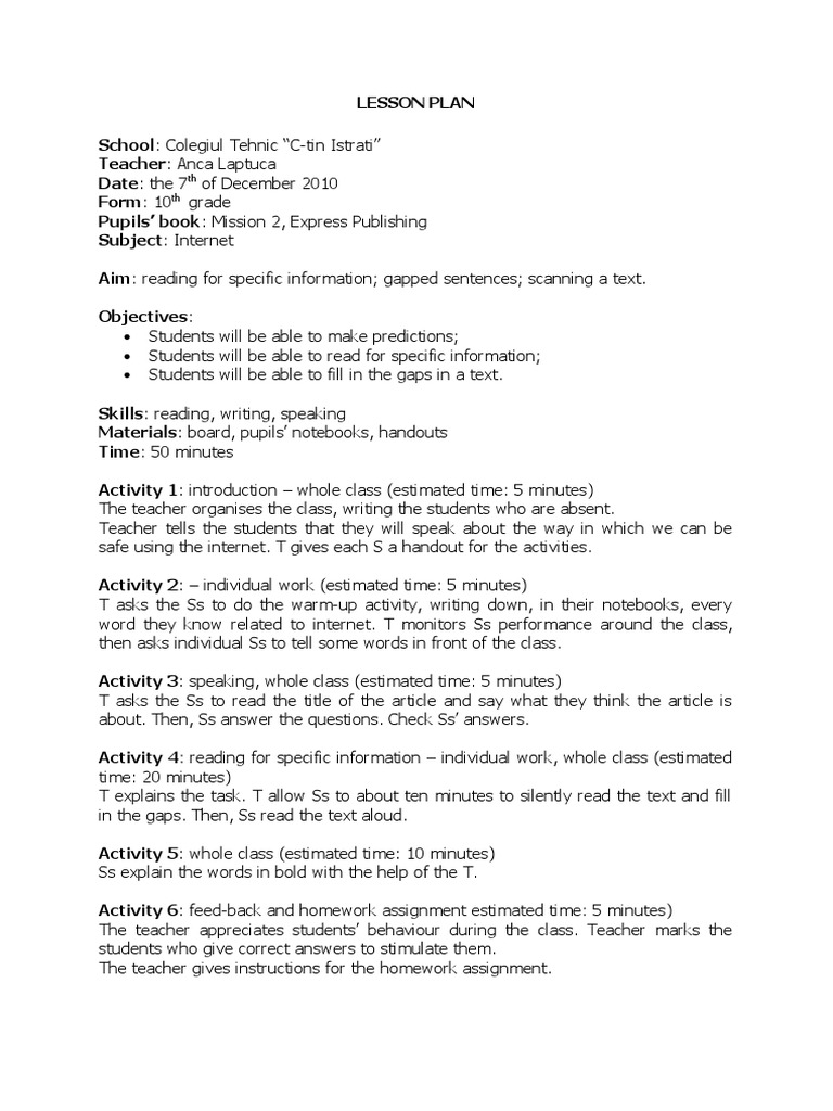 644013596 Lesson Plan 10 Internet Pdf Internet Human Communication