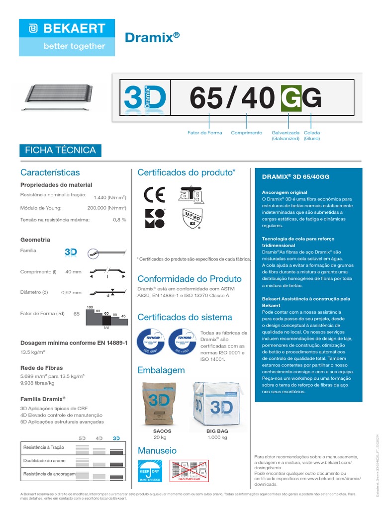 Datasheet Dramix 3D 6540GG PT-PT 20230214 6540GG Dramix 3D | PDF | Concreto | Engenharia