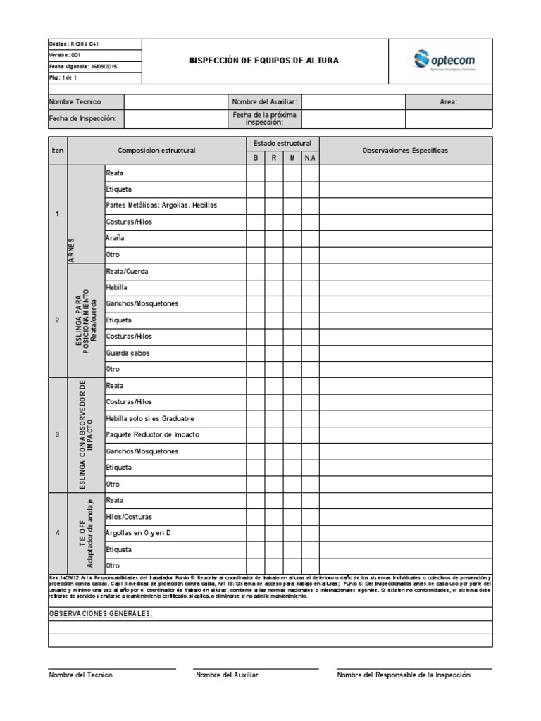 Inspección de Equipo de Altura | PDF