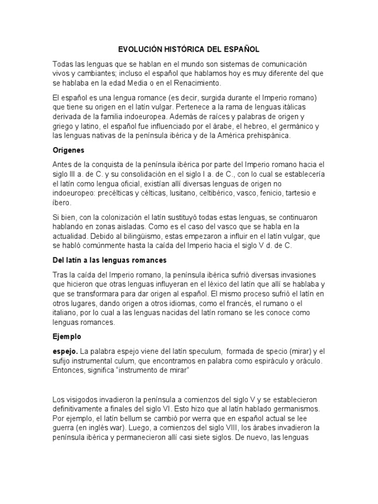 EVOLUCIÓN HISTÓRICA DEL ESPAÑOL | PDF | latín | Lengua española