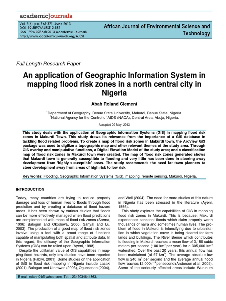 An Application of Geographic Information System in Mapping Flood Risk Zones in A North Central ...