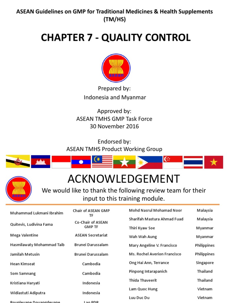 ASEAN TMHS GMP Training - Chapter 7 Quality Control FD | PDF | Quality Assurance | Verification ...