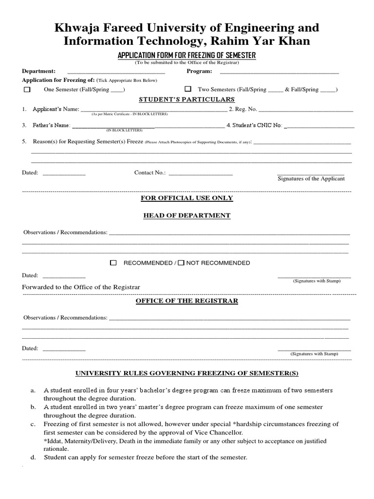 Semester Freeze Application | PDF