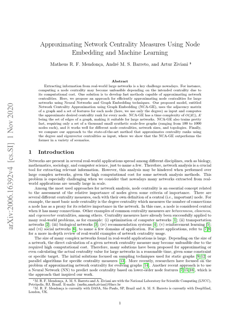 Approximating Network Centrality Measures Using Node Embedding and Machine Learning | PDF ...