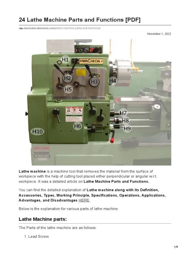 24 Lathe Machine Parts and Functions PDF | PDF | Machining | Tools
