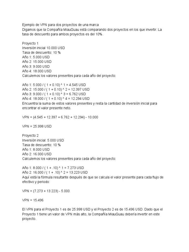 Ejemplo de VPN | PDF | Finanzas y dinero | Derecho