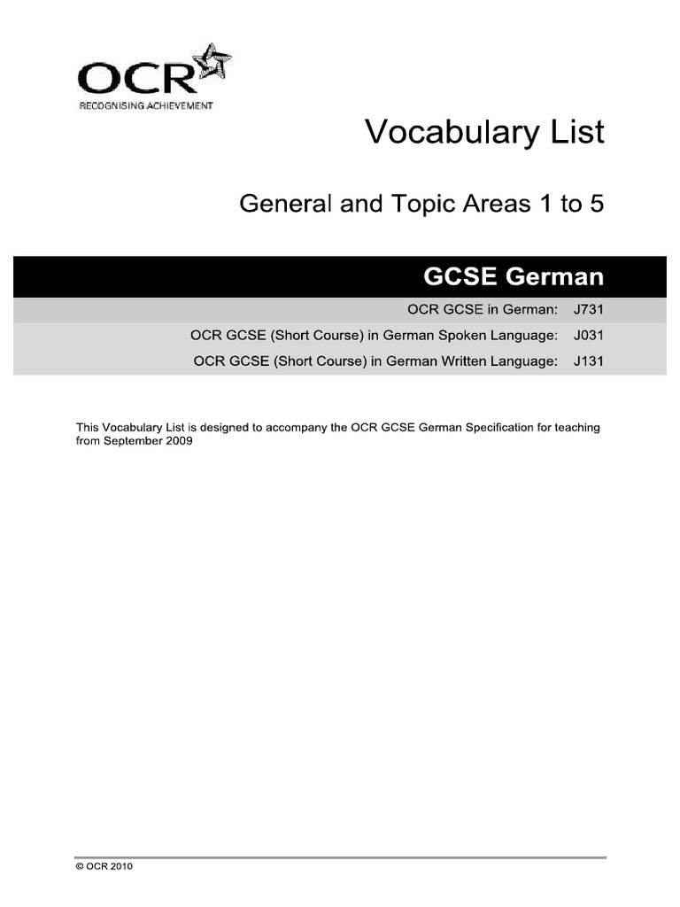 German Vocabulary List | PDF